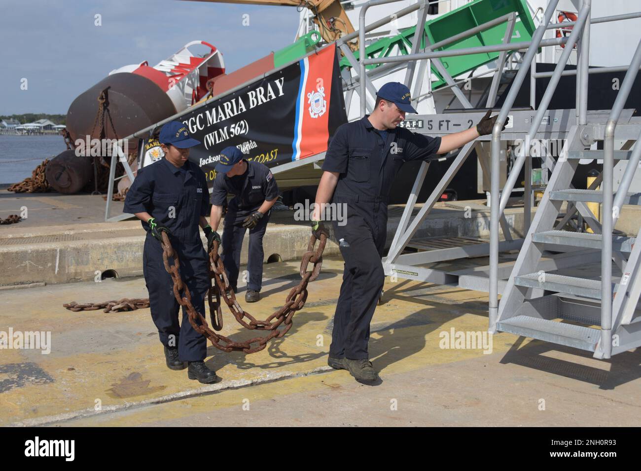 U.S. Coast Guardsmen from the coastal buoy tender USCGC Maria Bray (WLM ...