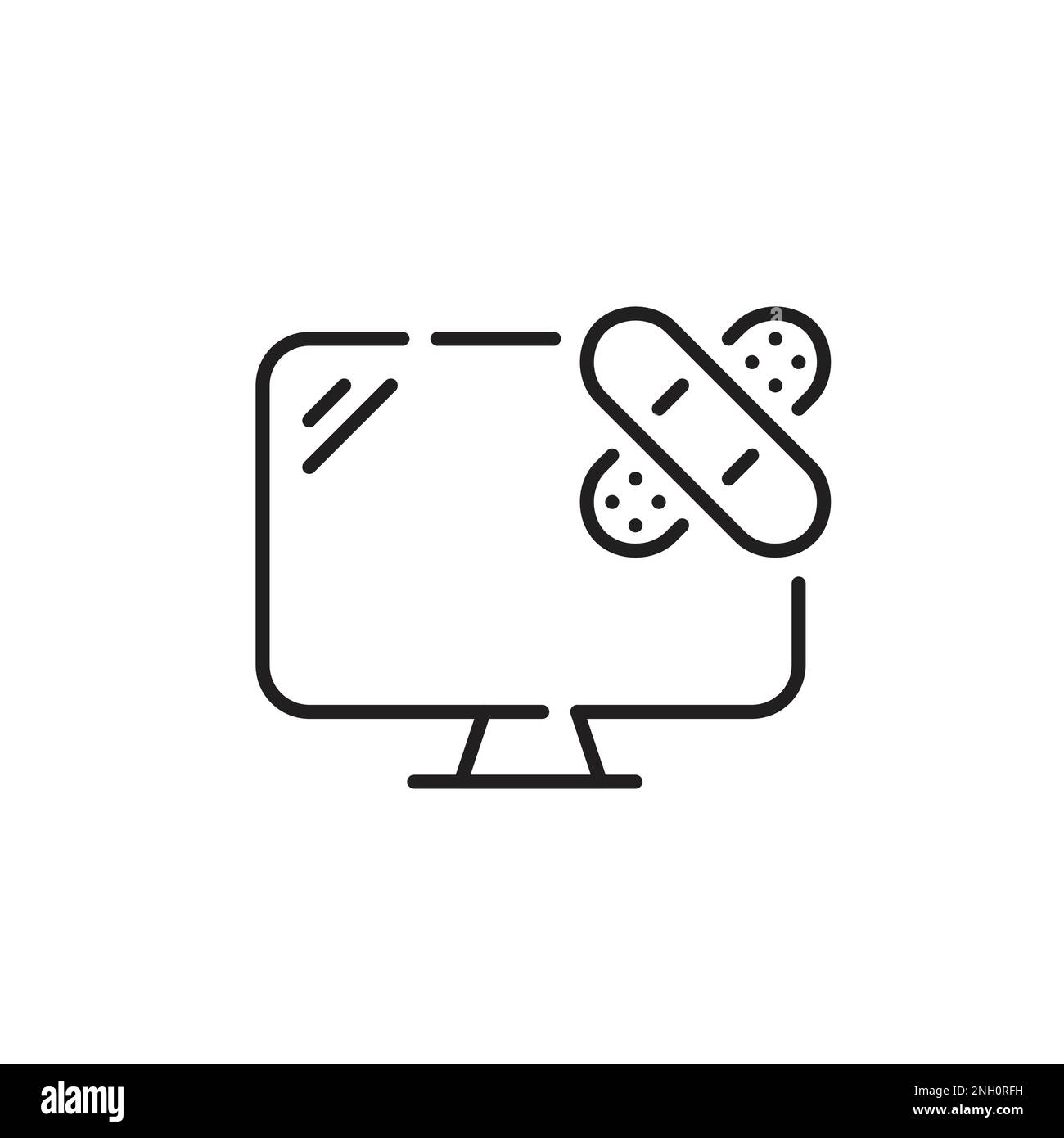 Desktop computer with bandaid over it. Computer repair symbol. Pixel ...