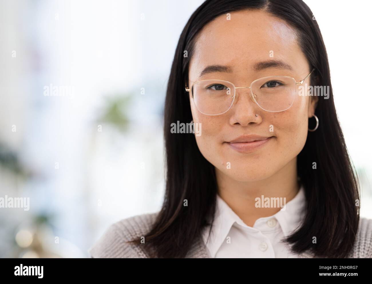 Business woman, face and portrait and Asian worker with vision and ...