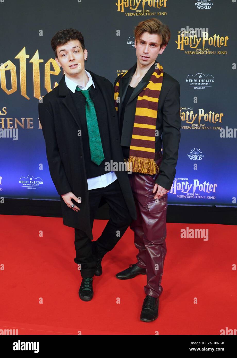 Hamburg, Germany. 19th Feb, 2023. Marik Roeder (l), animator and host, and influencer Kostas ...