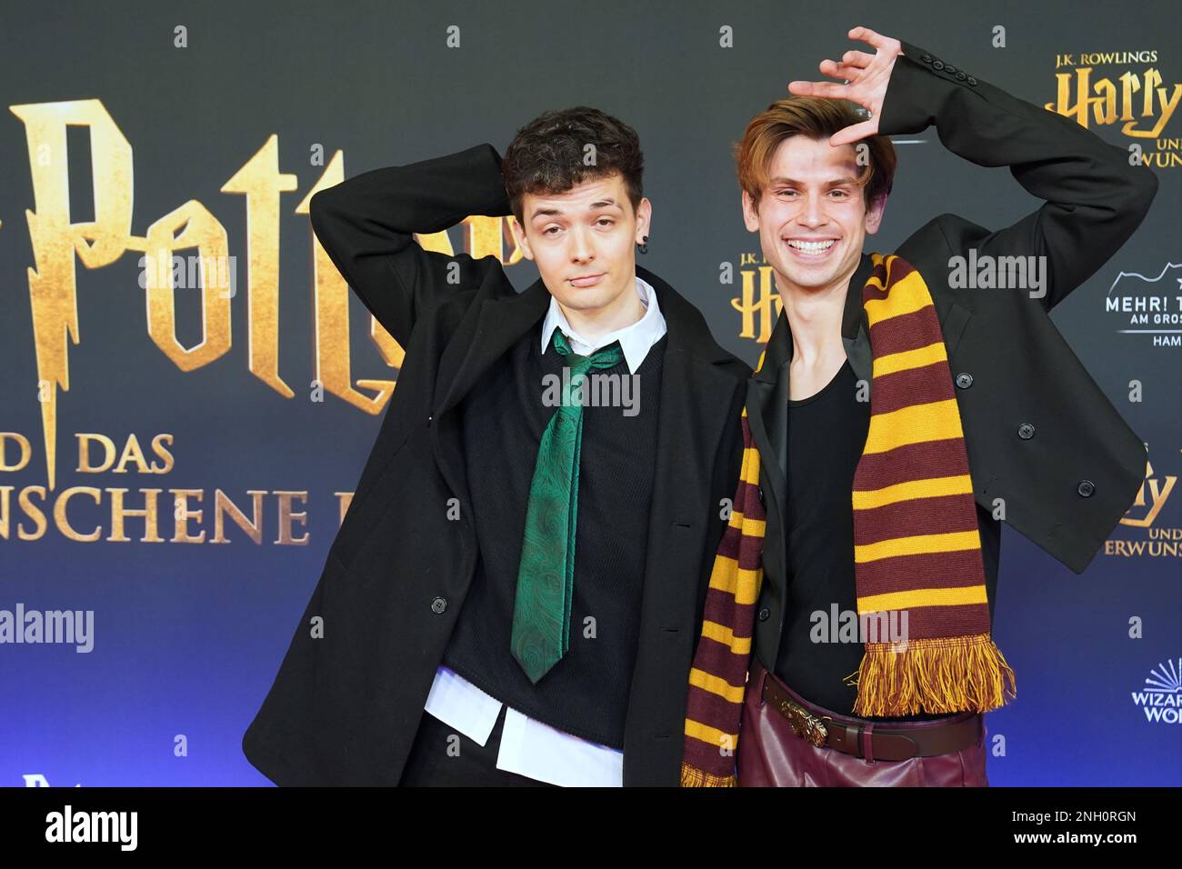 Hamburg, Germany. 19th Feb, 2023. Marik Roeder (l), animator and host, and influencer Kostas ...