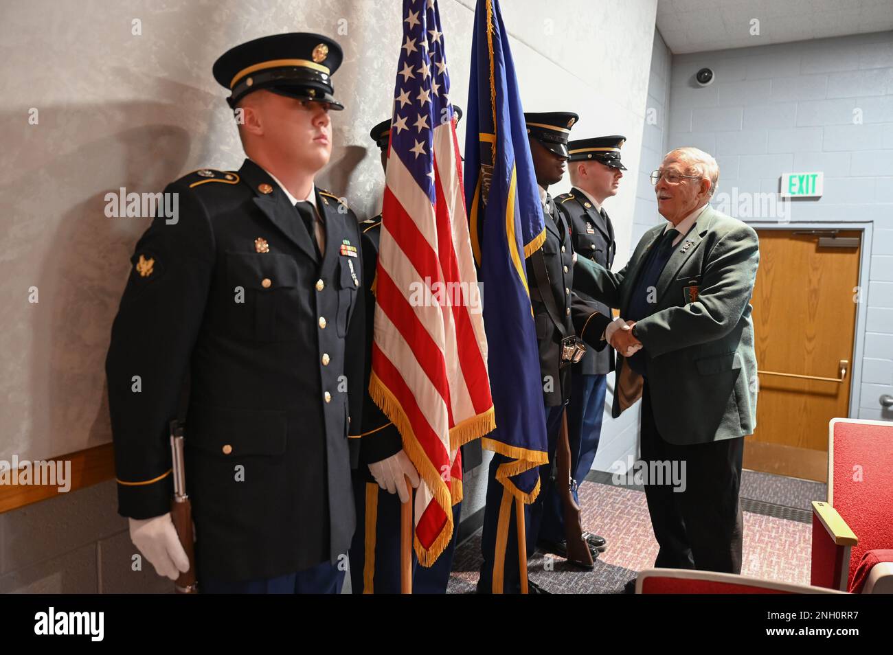 An older veteran thanks the Utah National Guard Honor Guard before the ...