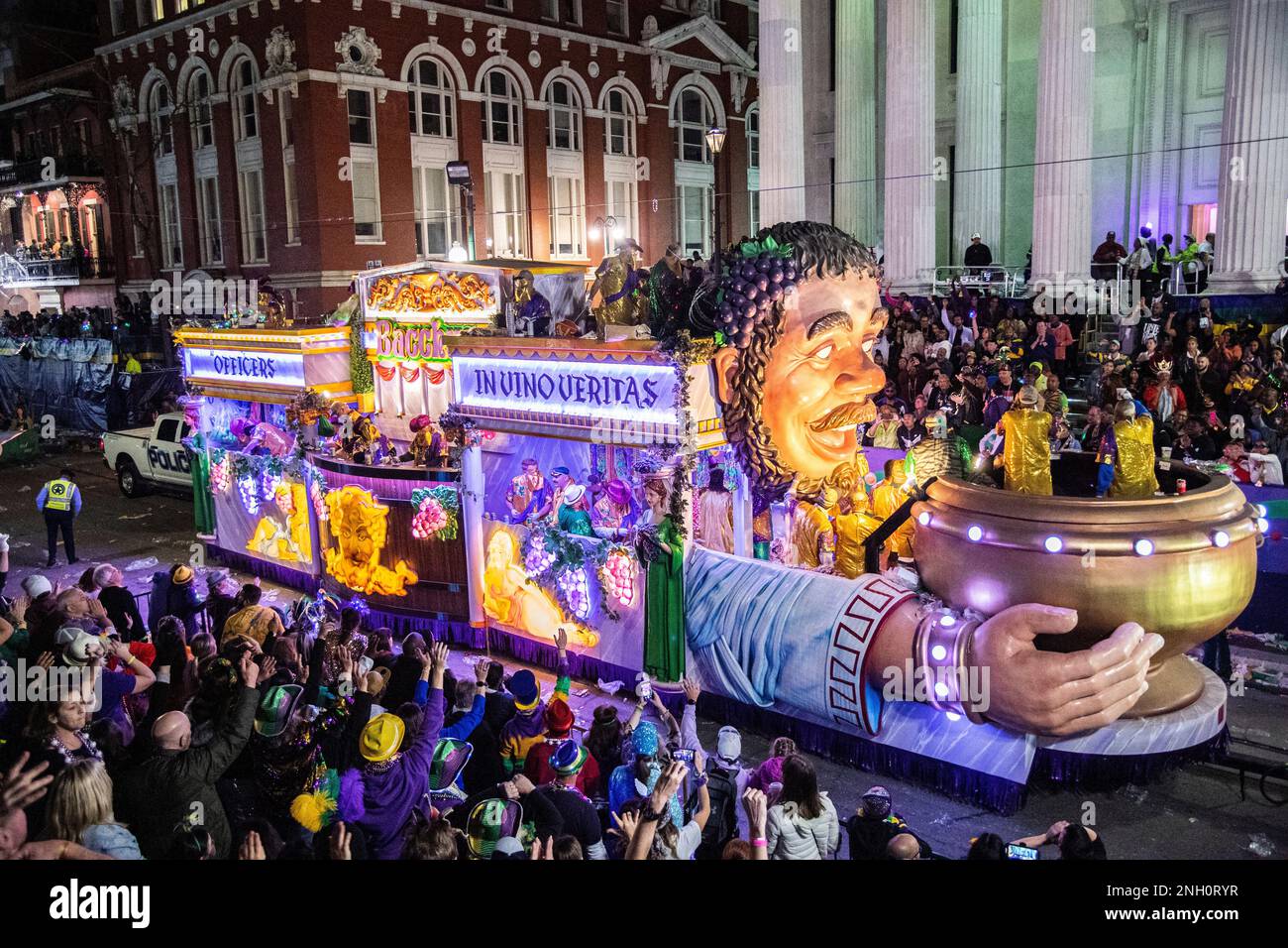 Paradegoers are seen at the Krewe of Bacchus Parade during Mardi Gras ...