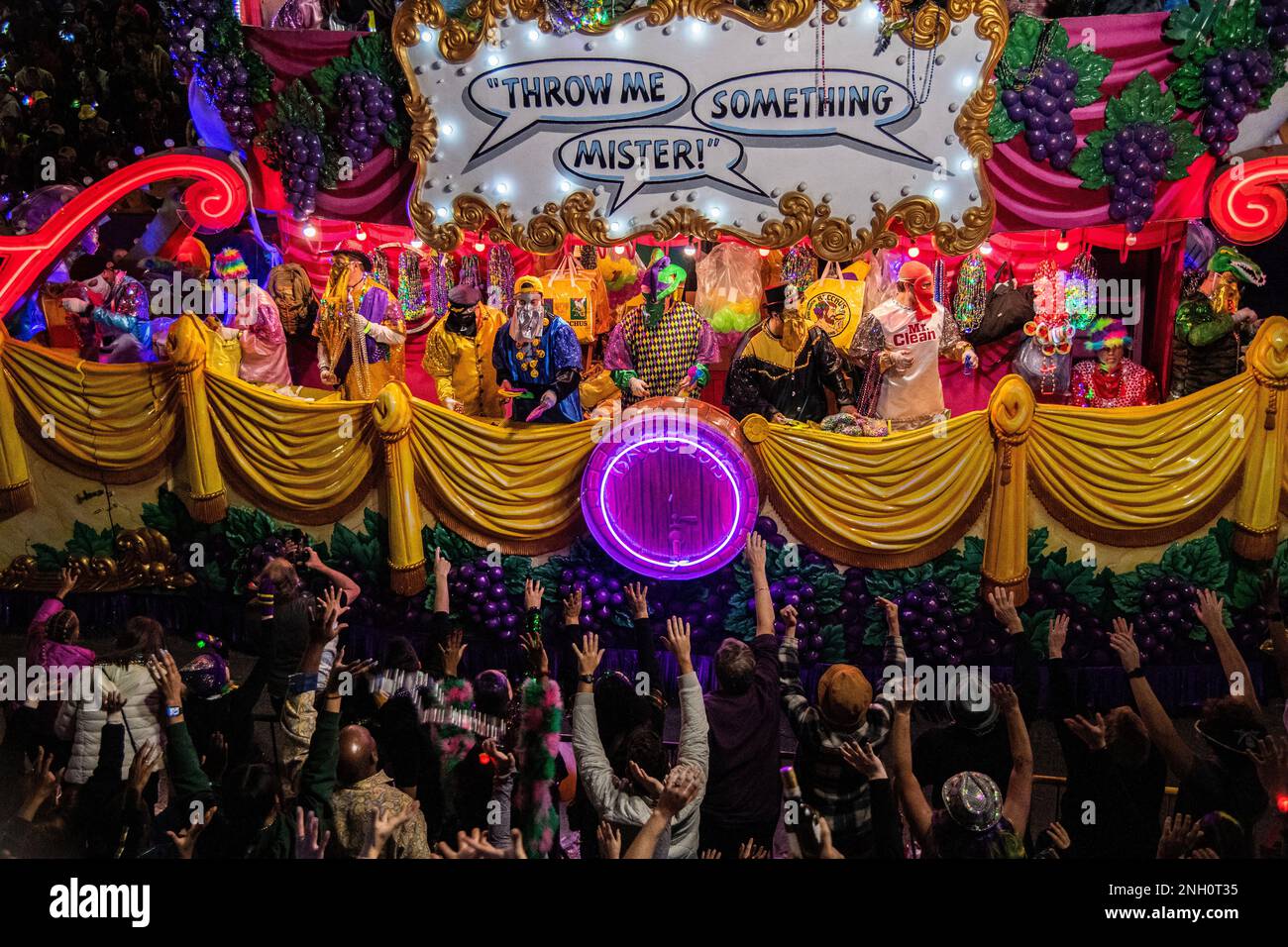 Paradegoers are seen at the Krewe of Bacchus Parade during Mardi Gras ...