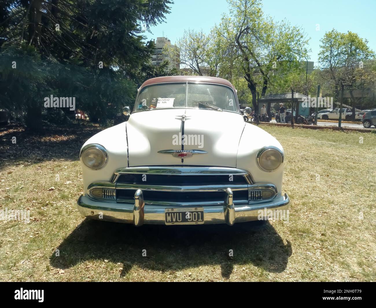 Old 1951 Chevrolet Chevy Deluxe four door sedan by GM in a park. Sunny ...