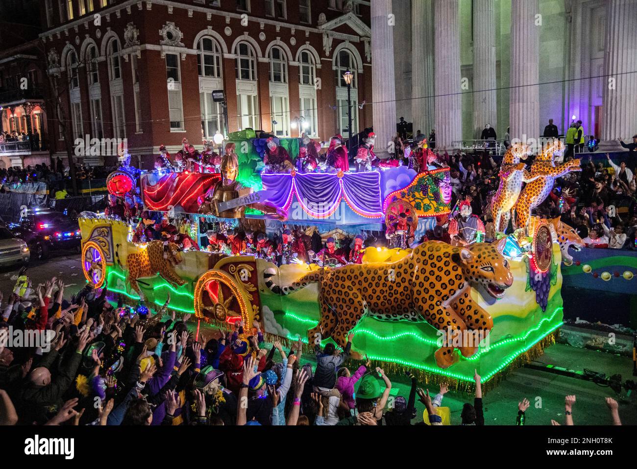 Paradegoers are seen at the Krewe of Bacchus Parade during Mardi Gras ...