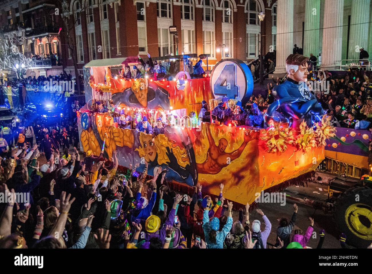 Paradegoers are seen at the Krewe of Bacchus Parade during Mardi Gras ...