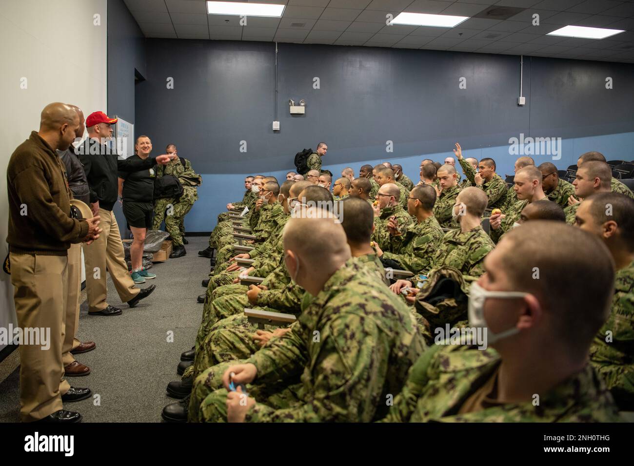 Recruit Training Command's Command Triad speaks with recruits upon ...