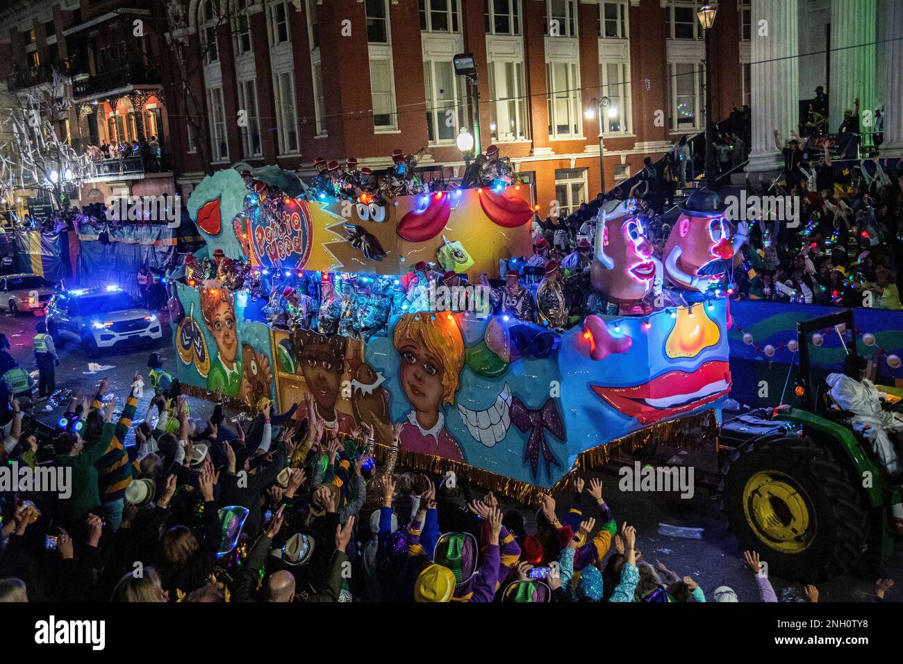 Paradegoers are seen at the Krewe of Bacchus Parade during Mardi Gras ...