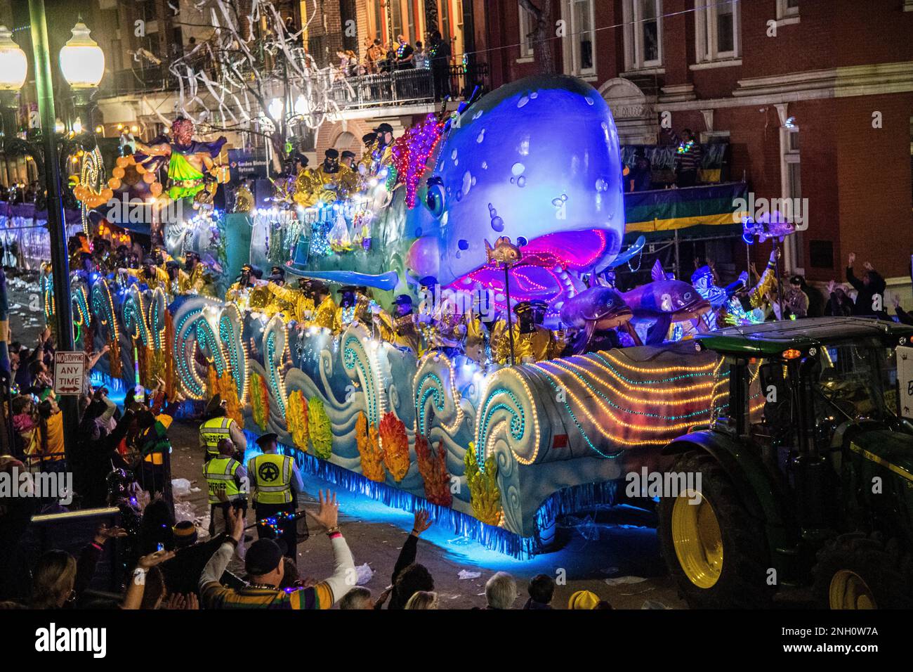 Paradegoers are seen at the Krewe of Bacchus Parade during Mardi Gras ...