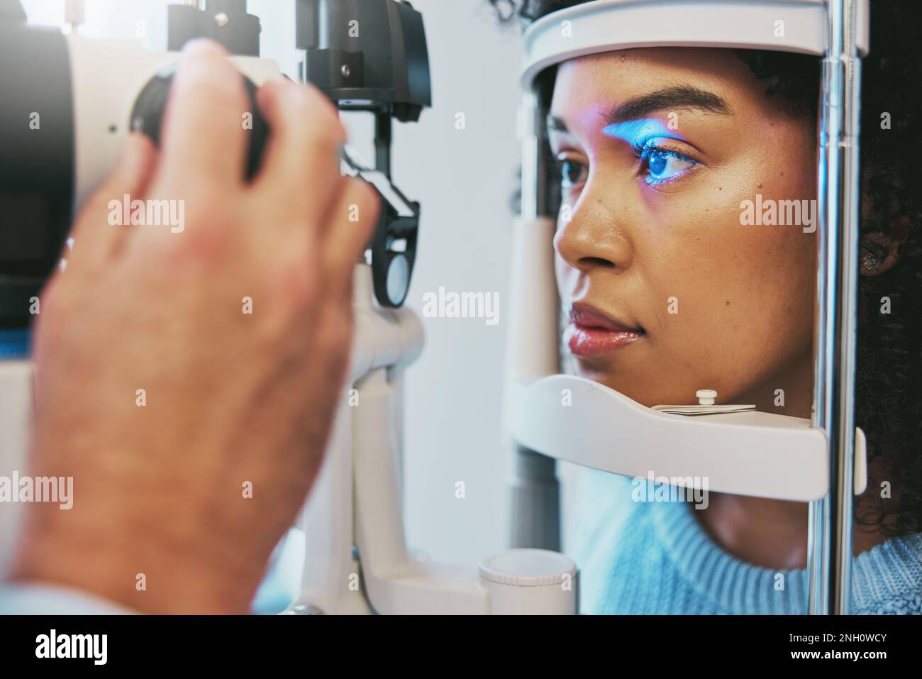 Ophthalmology, healthcare and eye exam with black woman and consulting ...