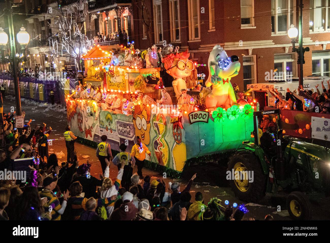 Paradegoers are seen at the Krewe of Bacchus Parade during Mardi Gras ...