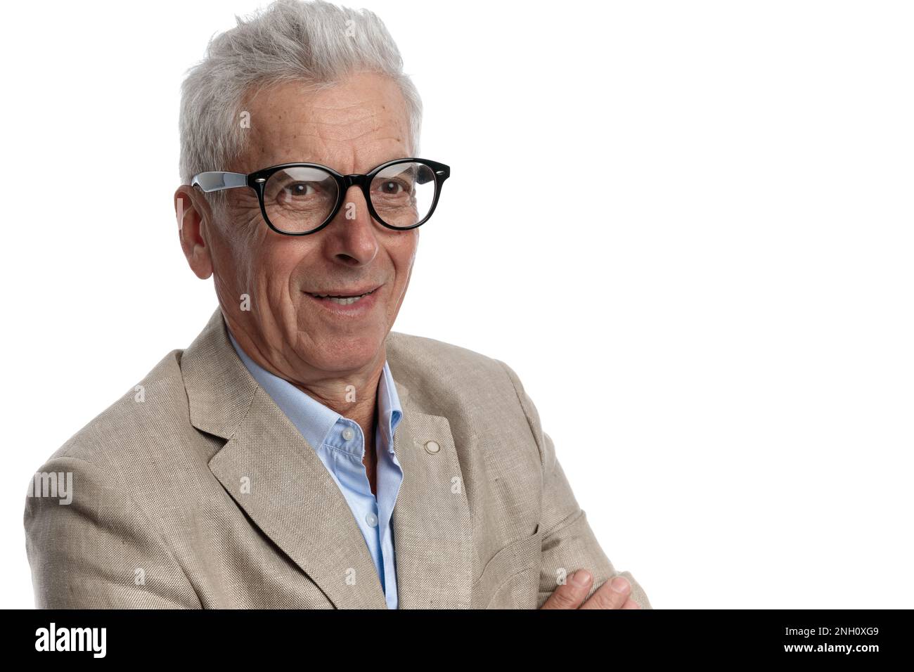 picture of handsome guy in his 60s with white hair wearing glasses and ...