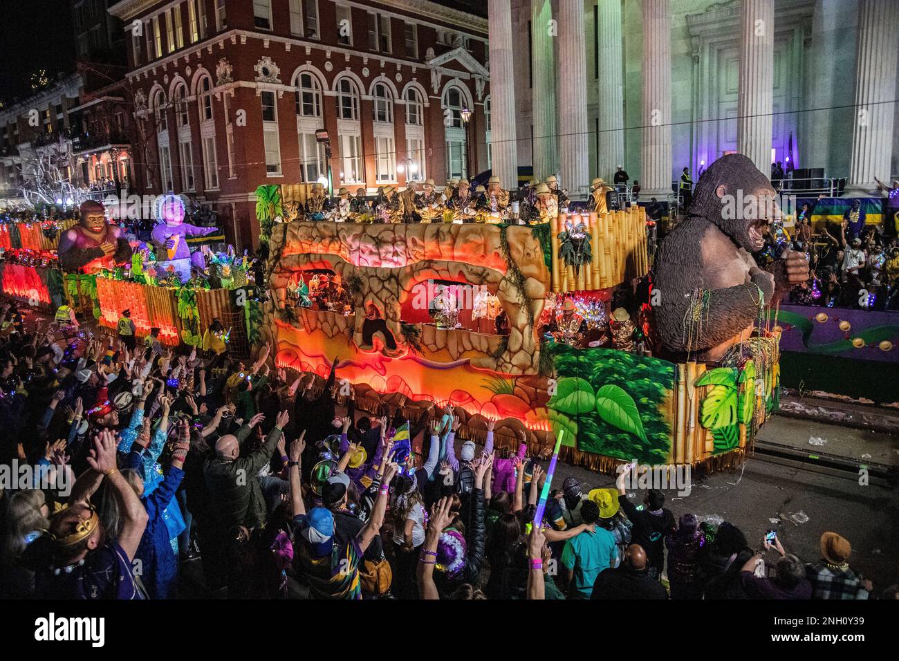 Paradegoers are seen at the Krewe of Bacchus Parade during Mardi Gras ...