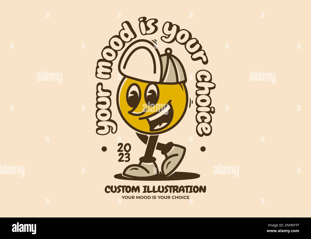 Walking yellow ball character illustration with smiling face wearing a ...