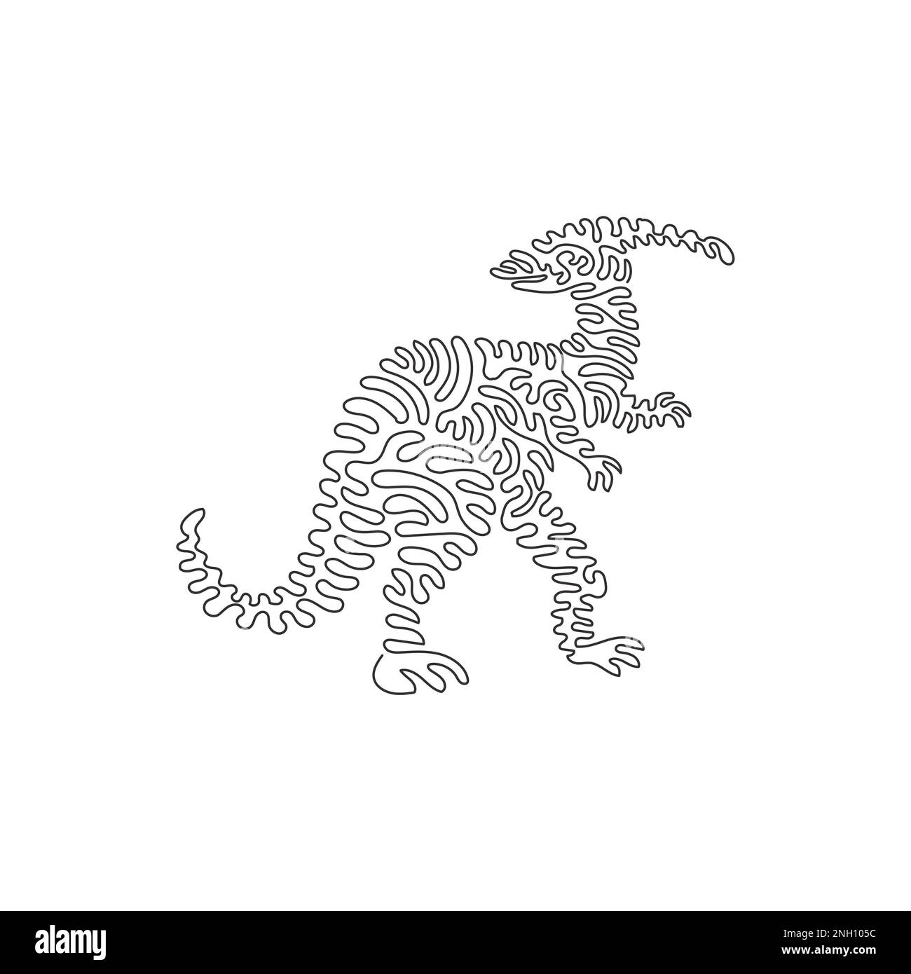 Single Swirl Continuous Line Drawing Of Crested Lizard Abstract Art