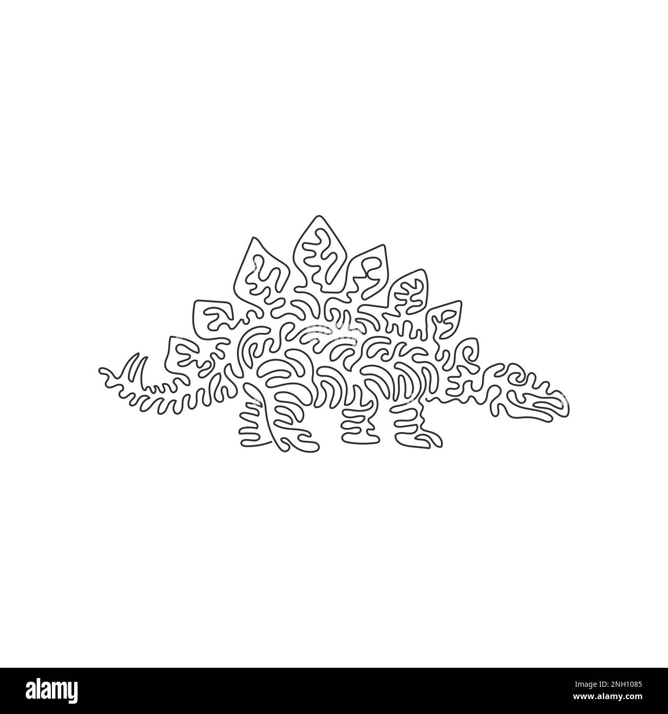 Single Curly Line Drawing Of Armored Dinosaur Abstract Art Continuous
