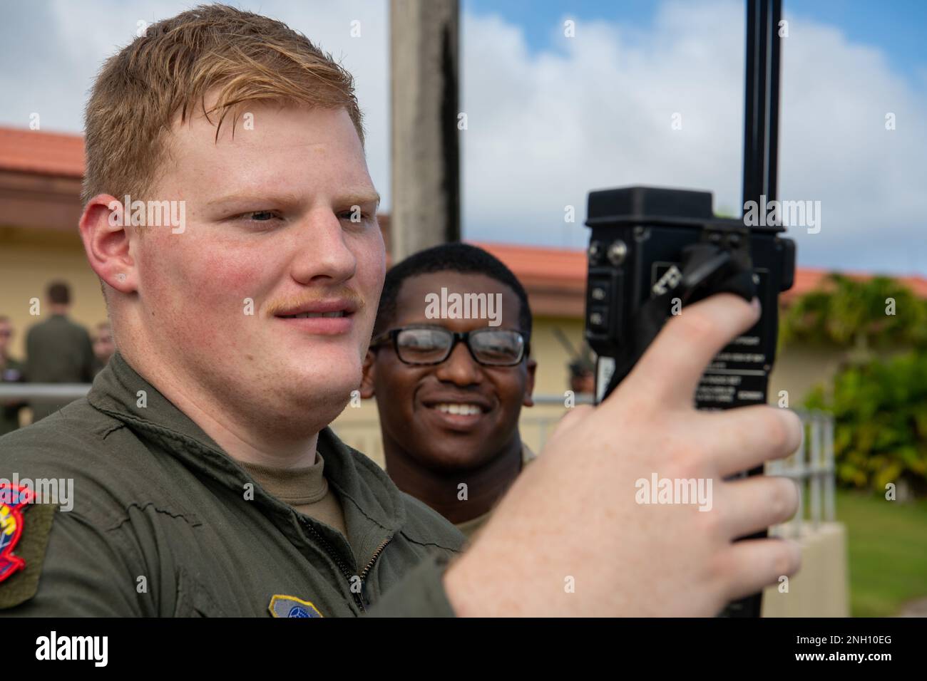 U.S. Airmen assigned to the 15th Airlift Squadron test radio ...