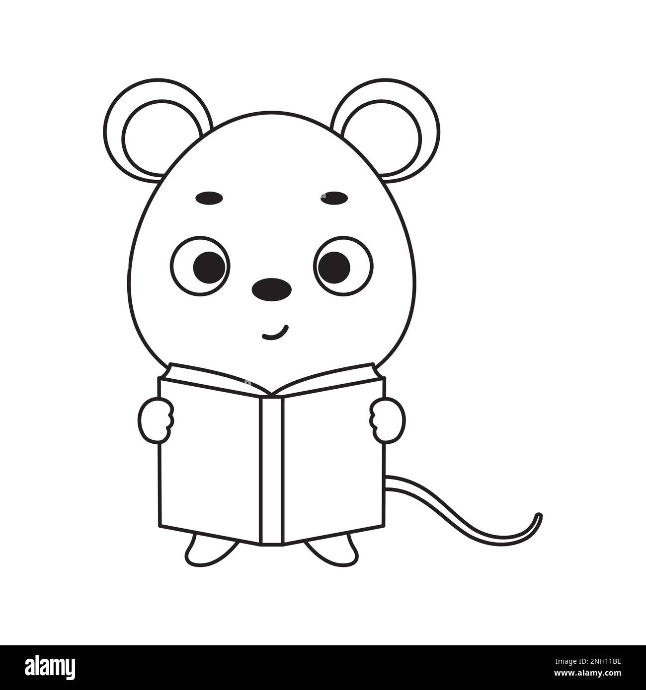 Coloring page cute little mouse reads book. Coloring book for kids ...