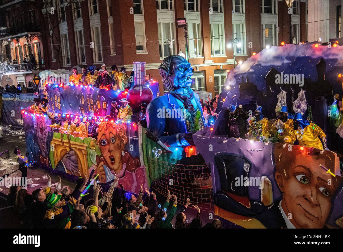 Paradegoers are seen at the Krewe of Bacchus Parade during Mardi Gras ...