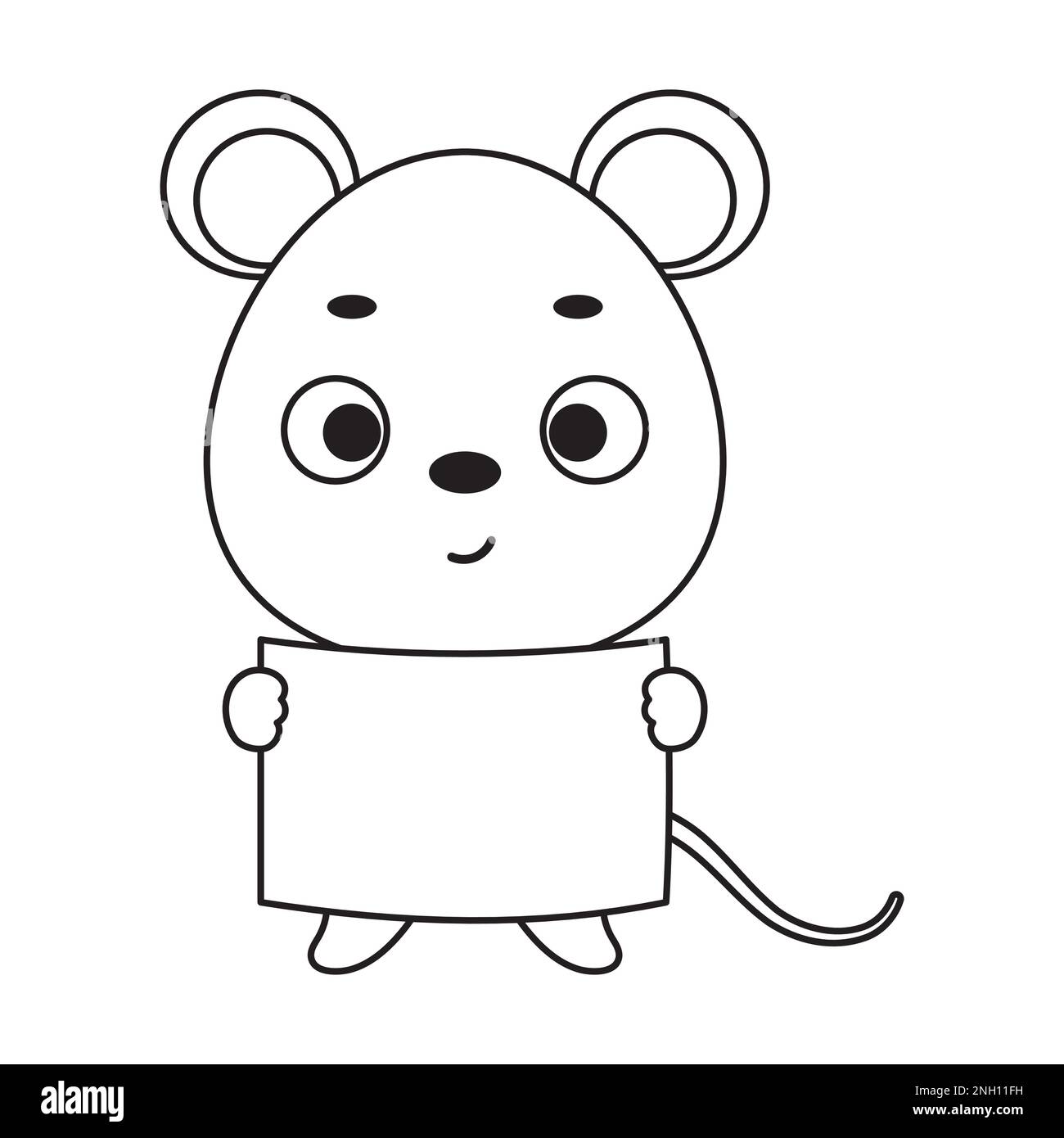 Coloring page cute little mouse holds paper sheet. Coloring book for ...