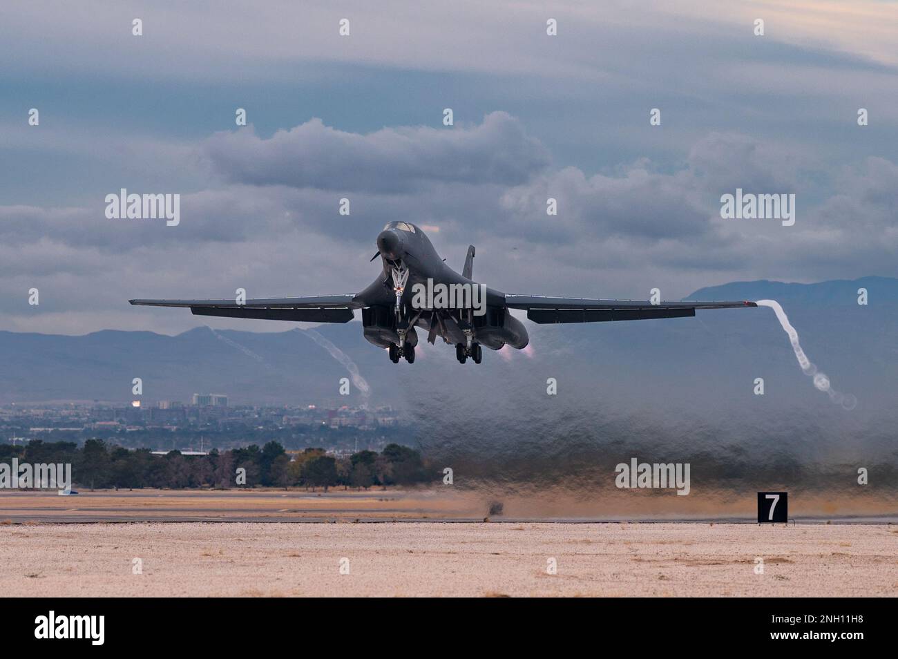 A B-1B Lancer takes off for a Weapons School Integration mission at ...