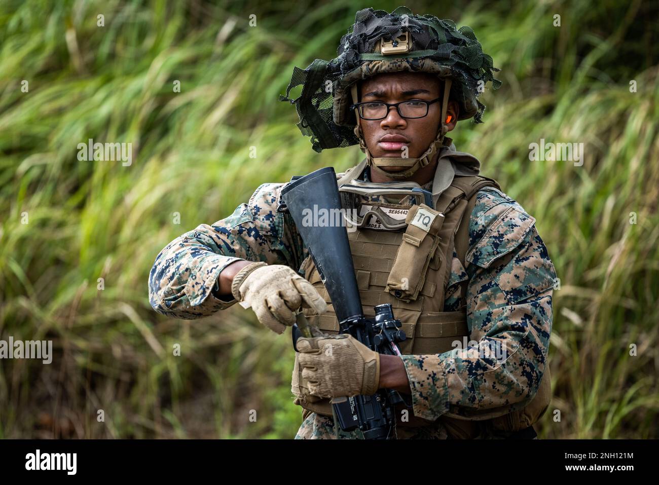 U.S. Marine Corps Lance Cpl. Sequoyah Edwards, a combat engineer with ...