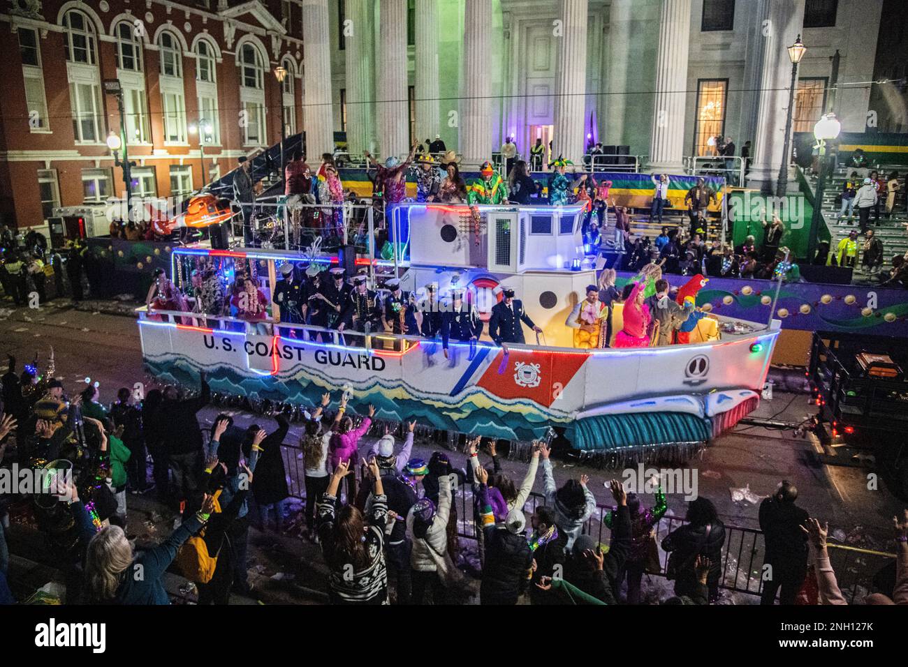 Paradegoers are seen at the Krewe of Bacchus Parade during Mardi Gras ...