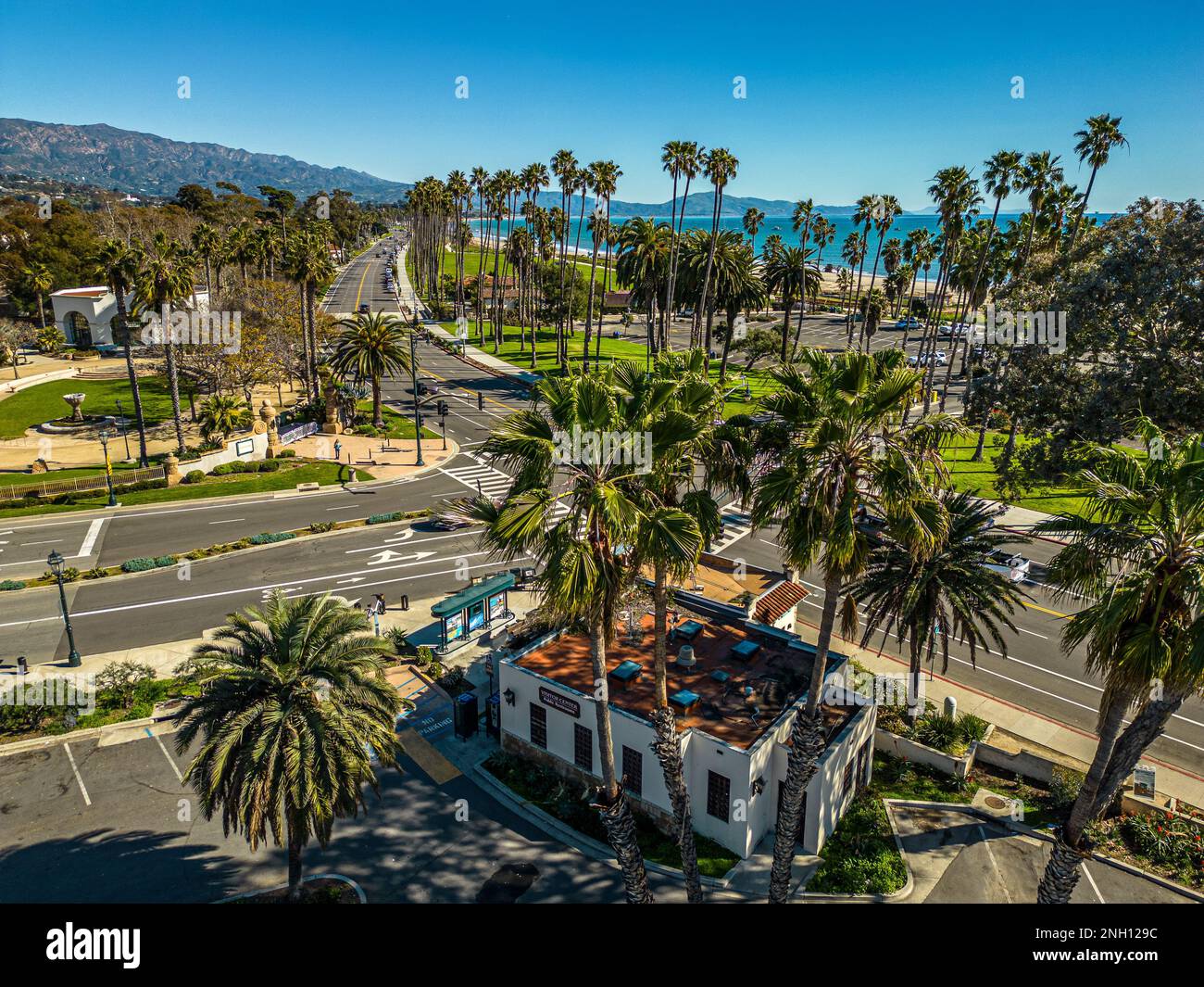 Santa Barbara Aerial Panorama. Scenic shot of Pier and beach Stock ...