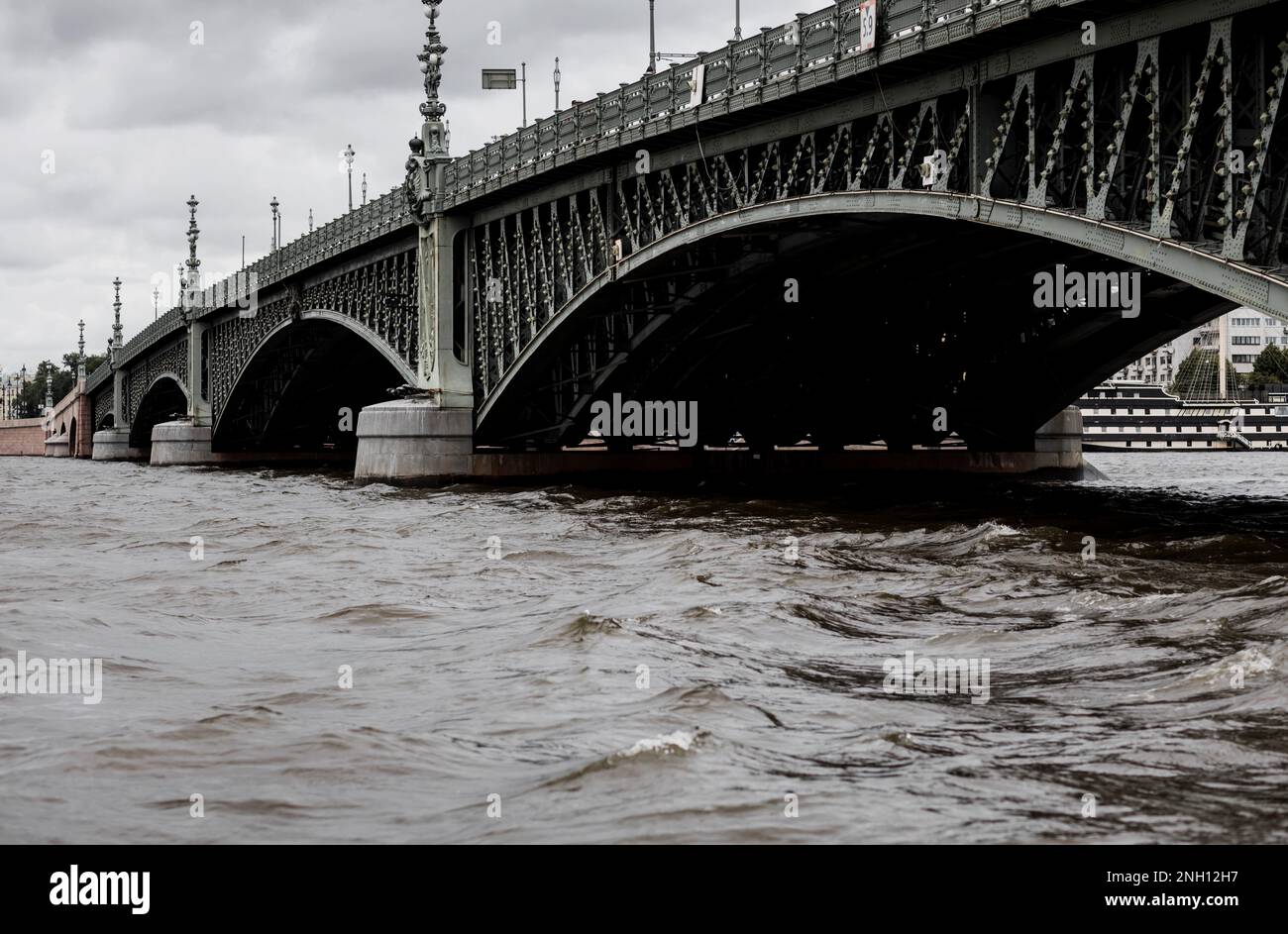 Construction of a large arched bridge. steel bridge structure with ...