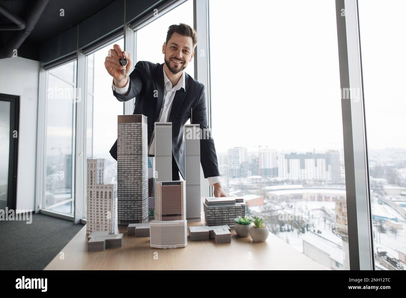 Focus on face of real estate manager homeowner businessman banker ...