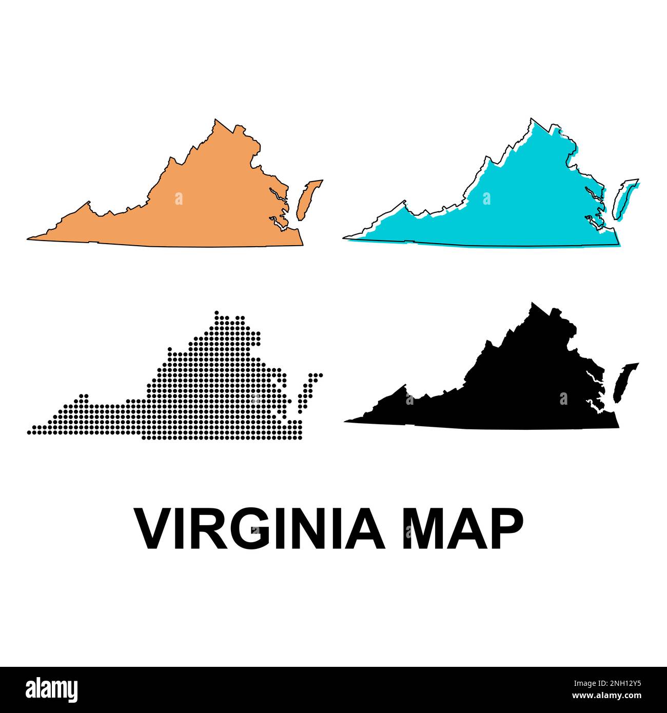 Set of Virginia map shape, united states of america. Flat concept icon ...