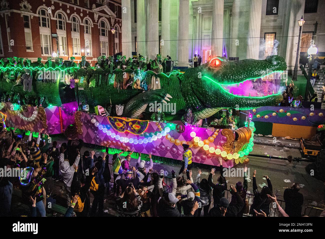 Paradegoers are seen at the Krewe of Bacchus Parade during Mardi Gras ...