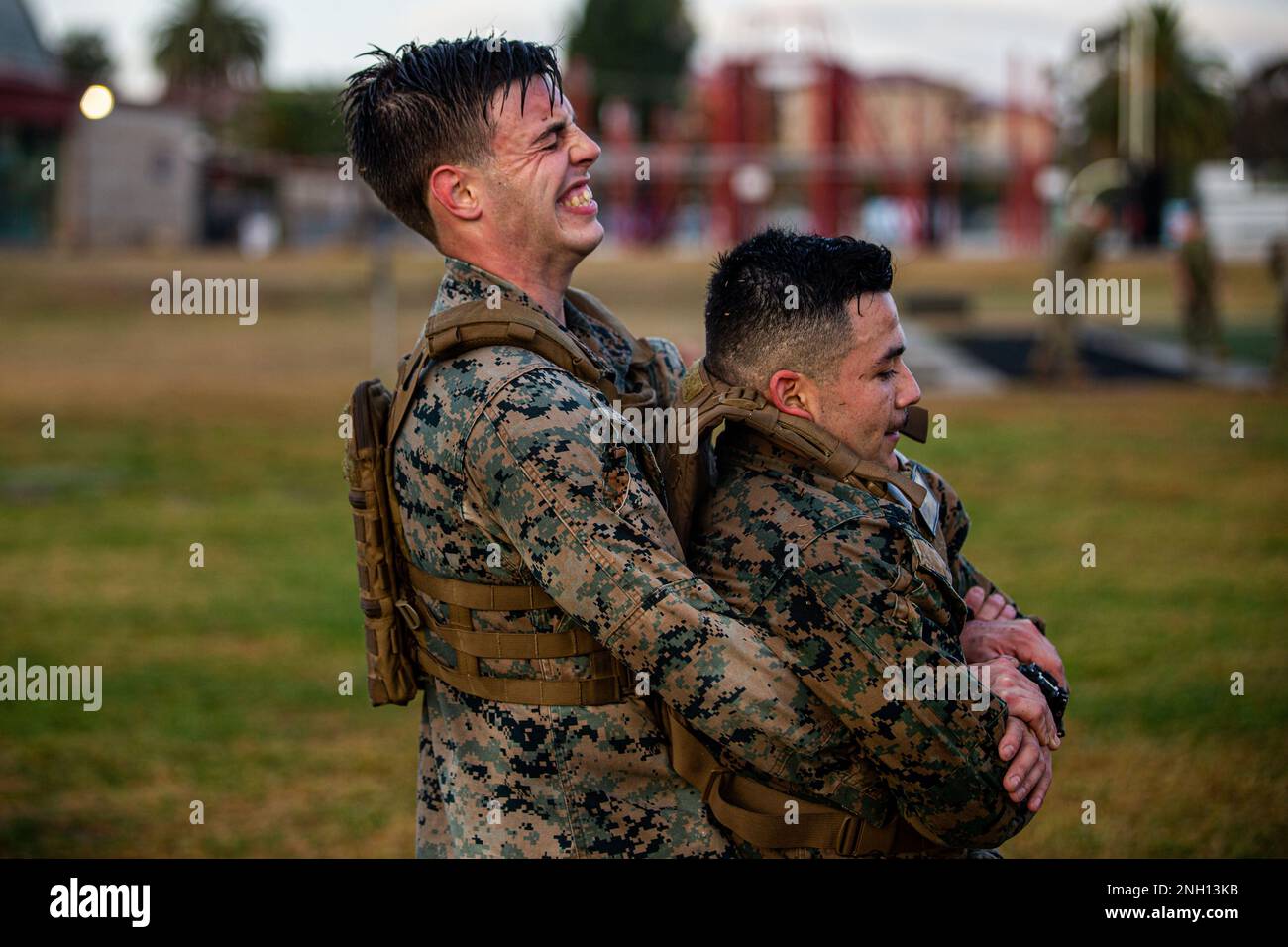 U.S. Marine Corps Cpl. Cameron Gottschalk, left, a radio operator with ...