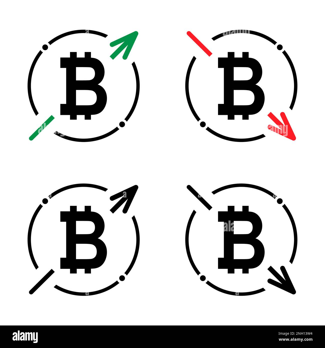 Set of cost symbol bitcoin increase and decrease icon. Money vector symbol isolated on ...