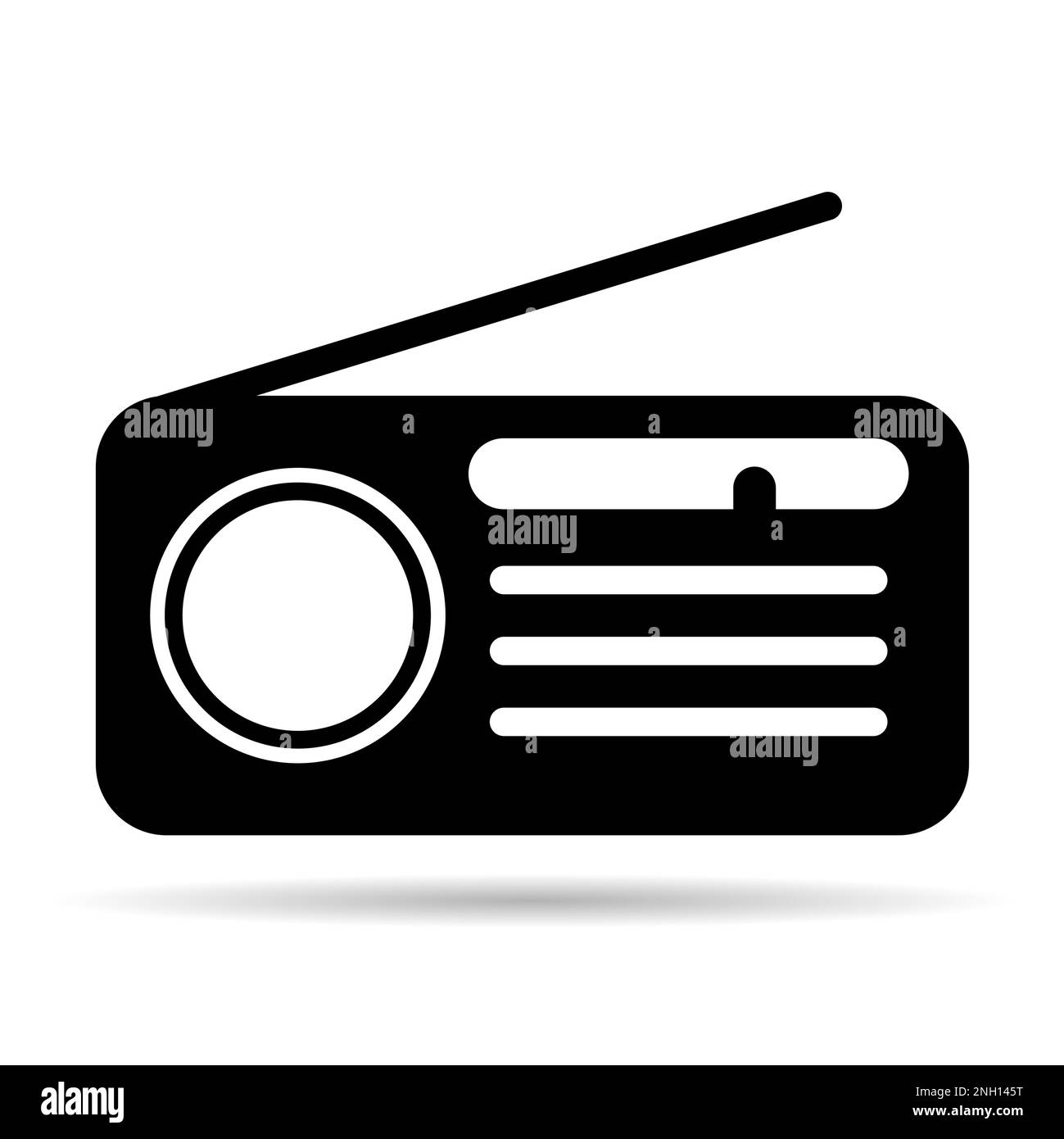 Retro radio station icon shadow, flat isolated music sound media button ...