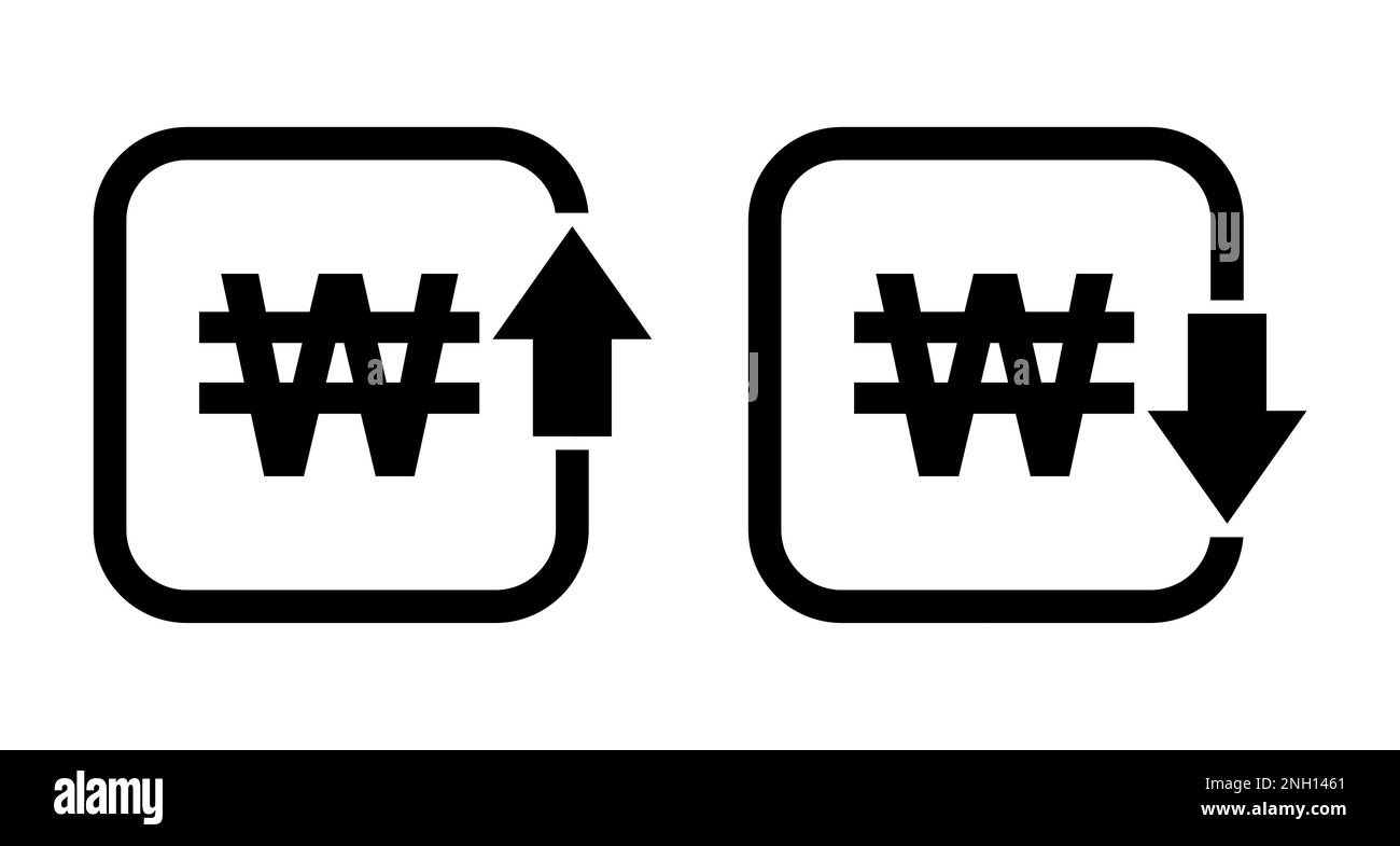 Set of cost symbol won increase and decrease icon. Money vector symbol ...