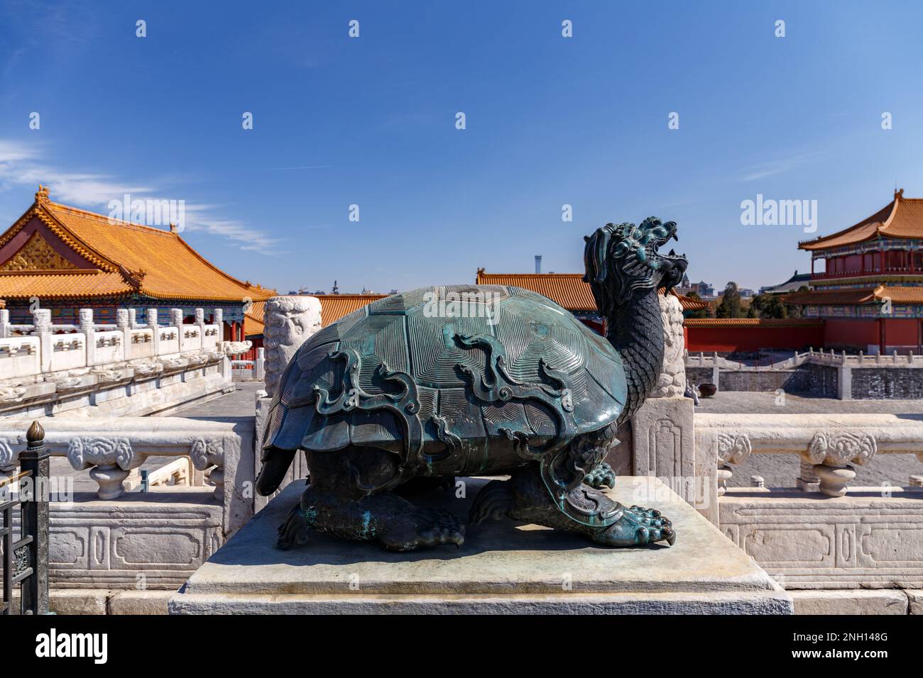 Bronze dragon turtle sculpture at the Forbidden City in Beijing, China ...