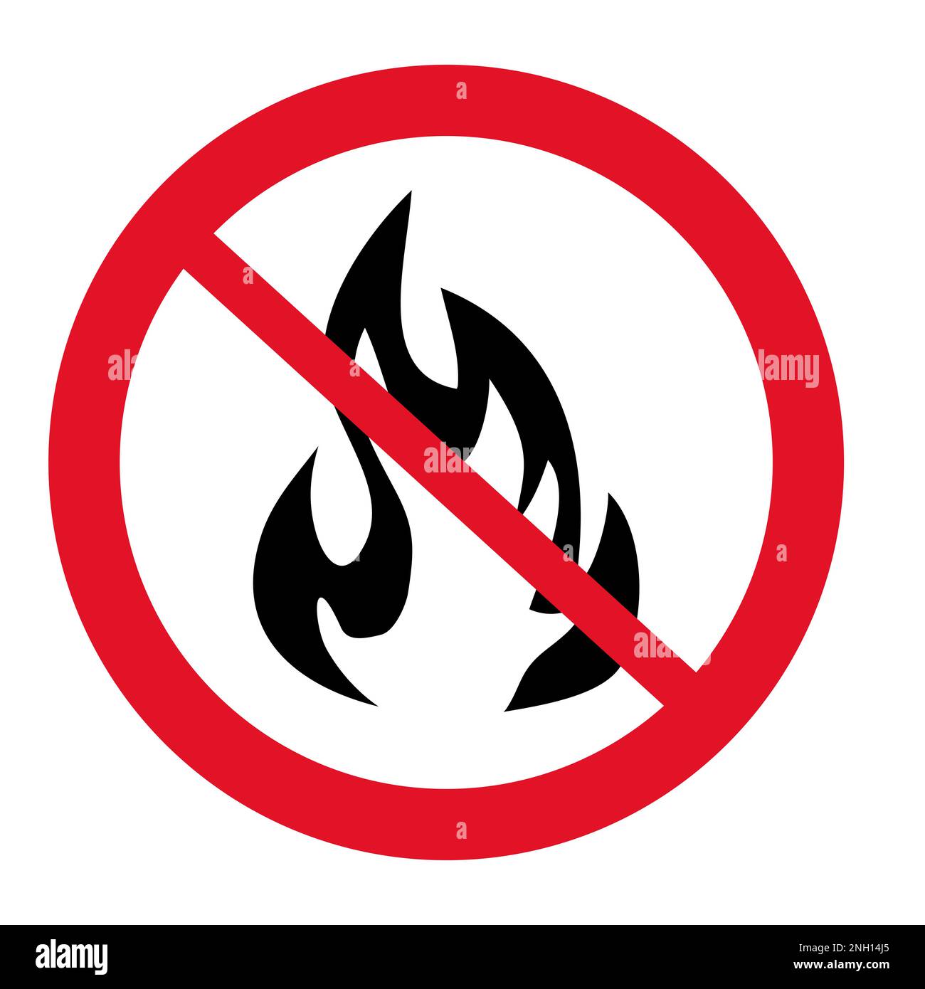 Flame not allowed red circle symbol, sign isolated on white background ...