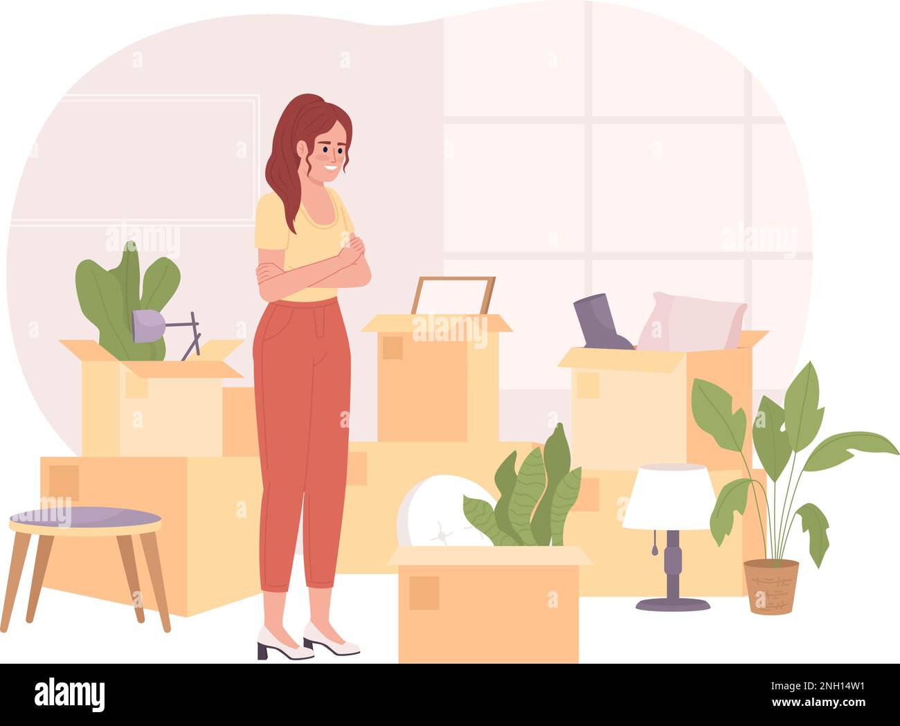 Decluttering and organizing boxes before moving 2D vector isolated spot ...