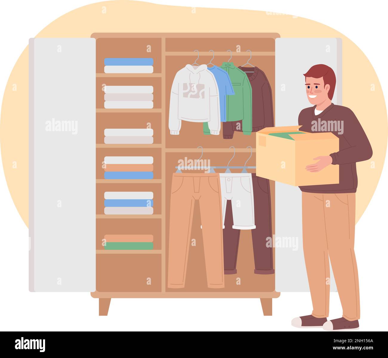 Decluttering wardrobe clothes challenge 2D vector isolated spot ...