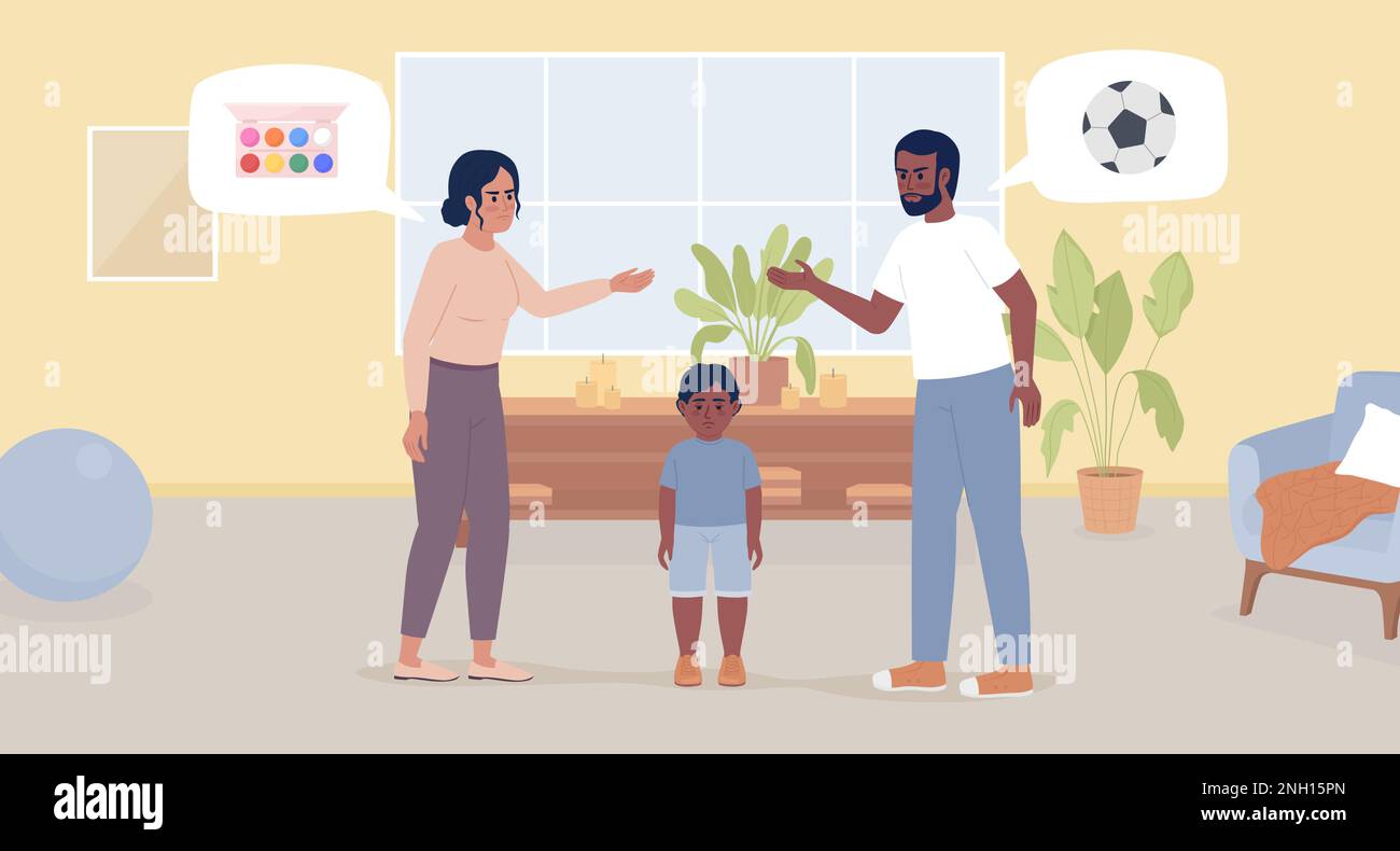 Conflicting parenting styles flat color vector illustration Stock ...