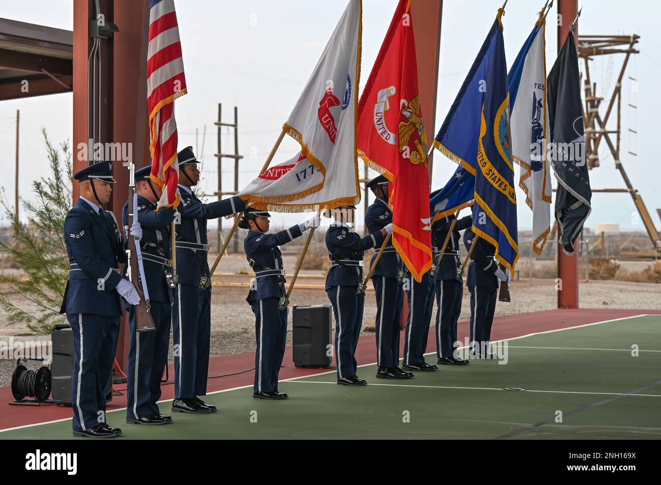 Holloman Steel Talons Honor Guard members present the colors before a ...