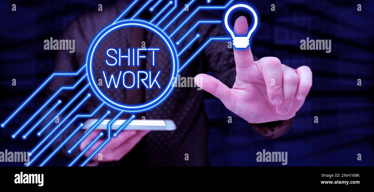 Sign displaying Shift Work, Business concept work comprising periods in ...