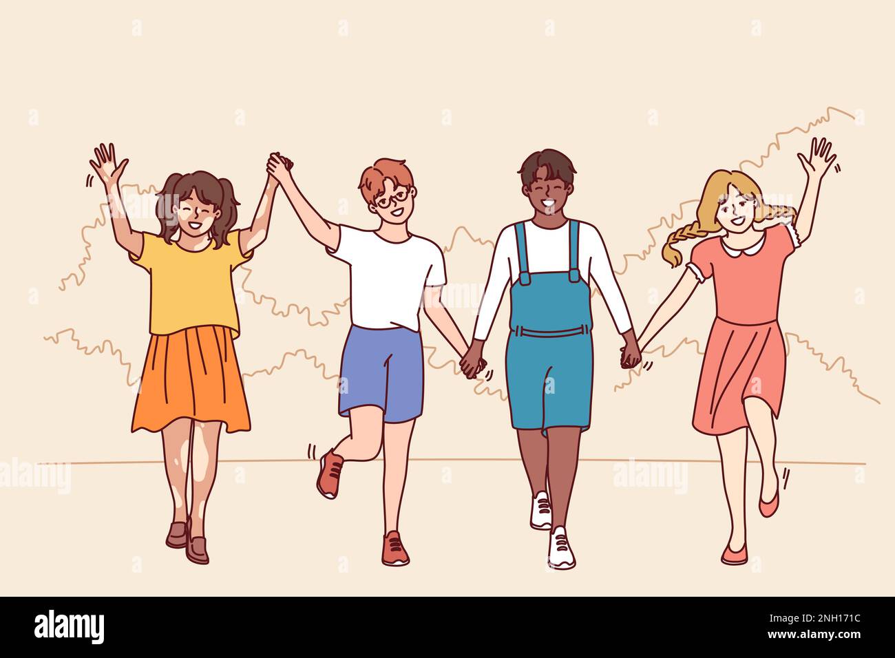 Friends teenagers diversity nationalities and races walk in park ...