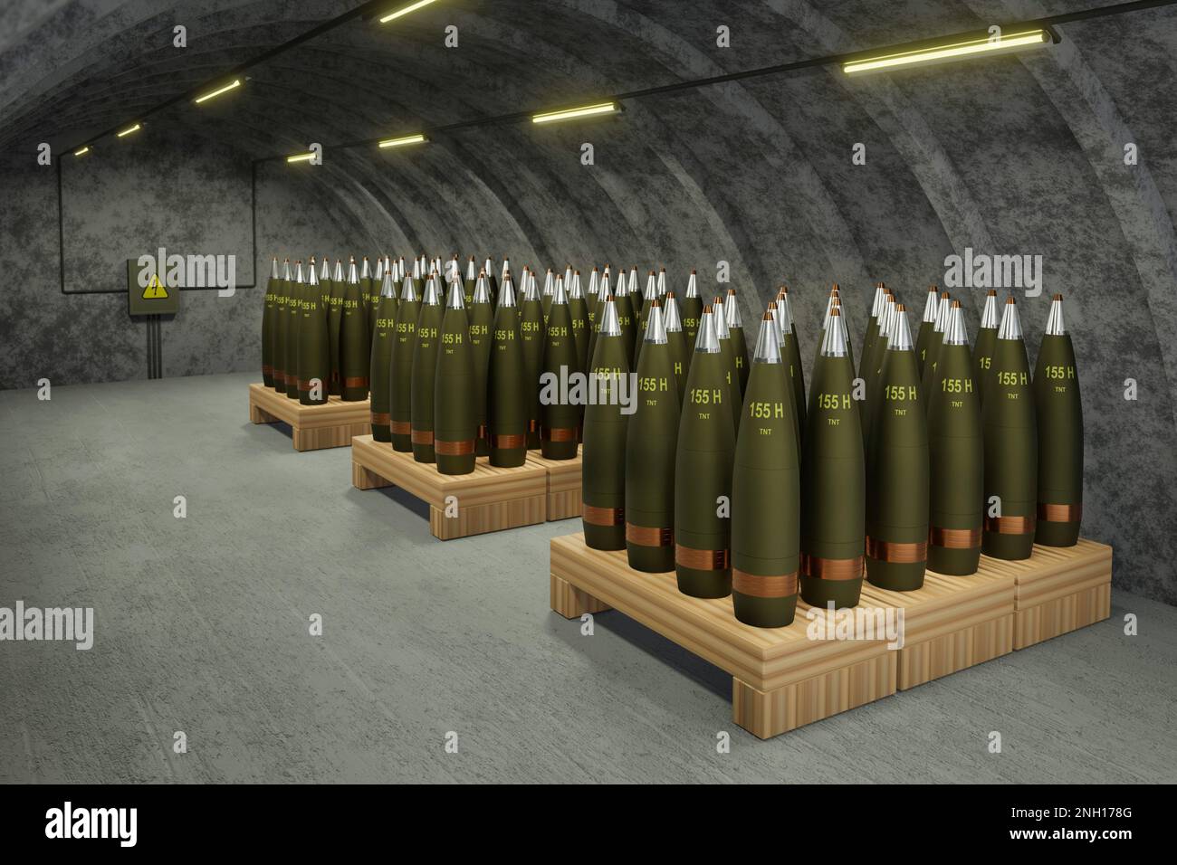 Underground military storage of 155mm artillery gun shells - 3D ...