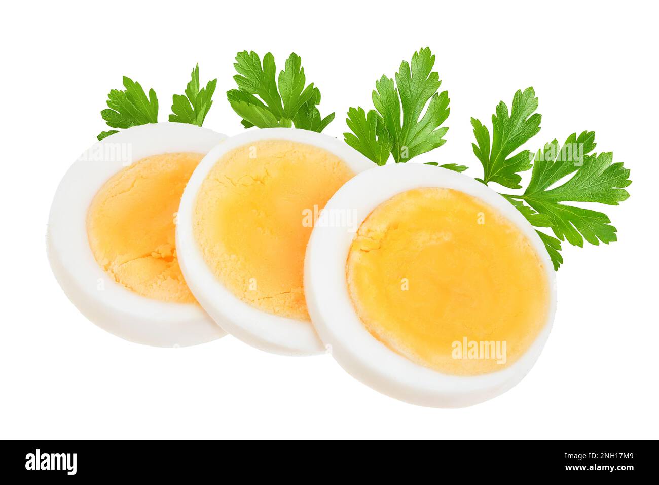 boiled egg slice isolated on white background Stock Photo - Alamy