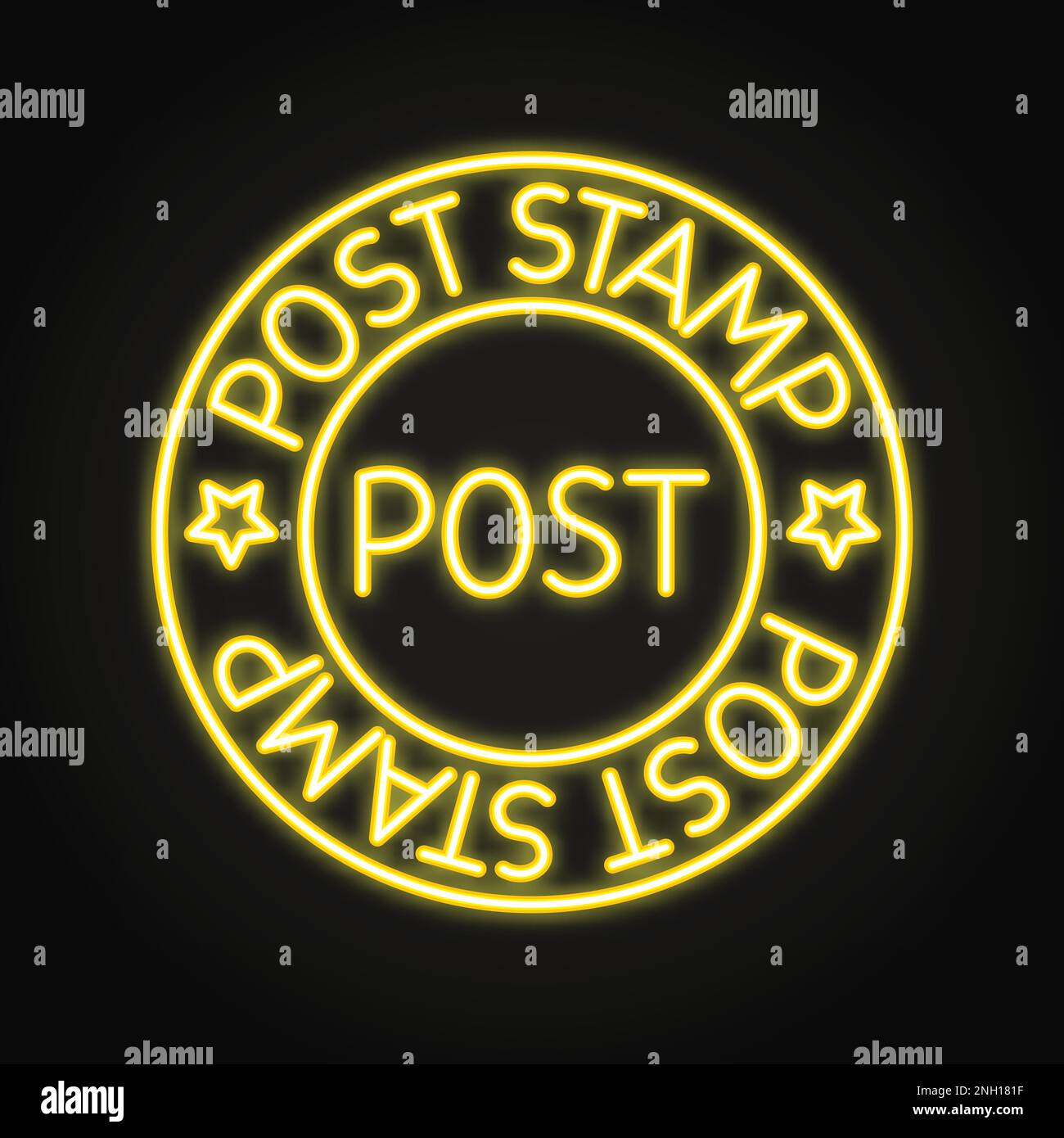 Round post stamp neon icon. Postal label symbol. Vector illustration ...