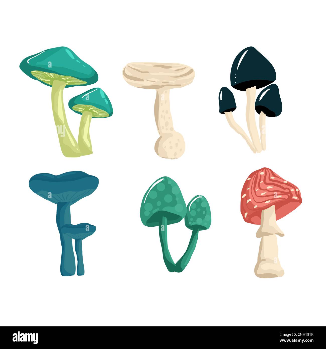 Set of mushrooms in the hand drawing style. Psychedelic abstract ...