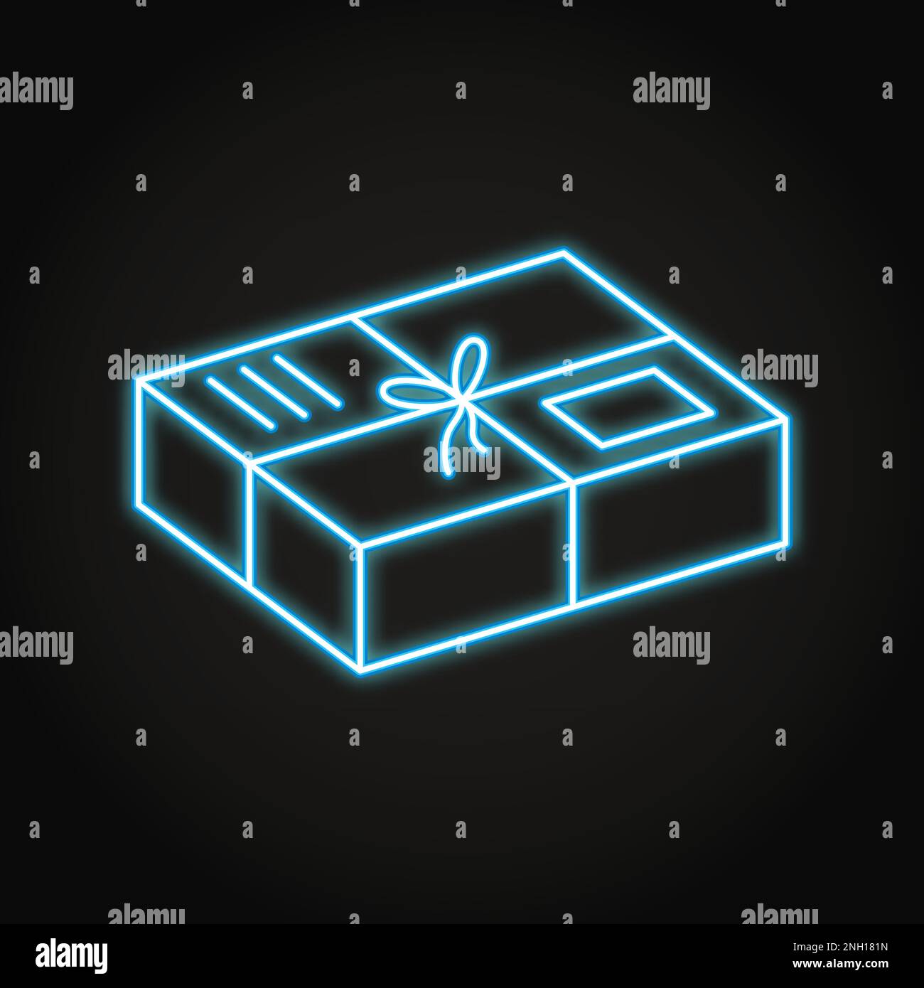Postal mail package neon icon in line style. Parcel with address symbol ...